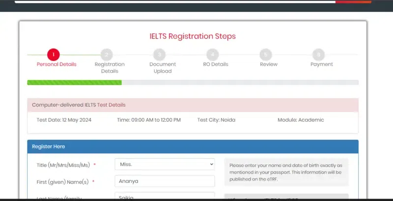 Ielts Application Form
